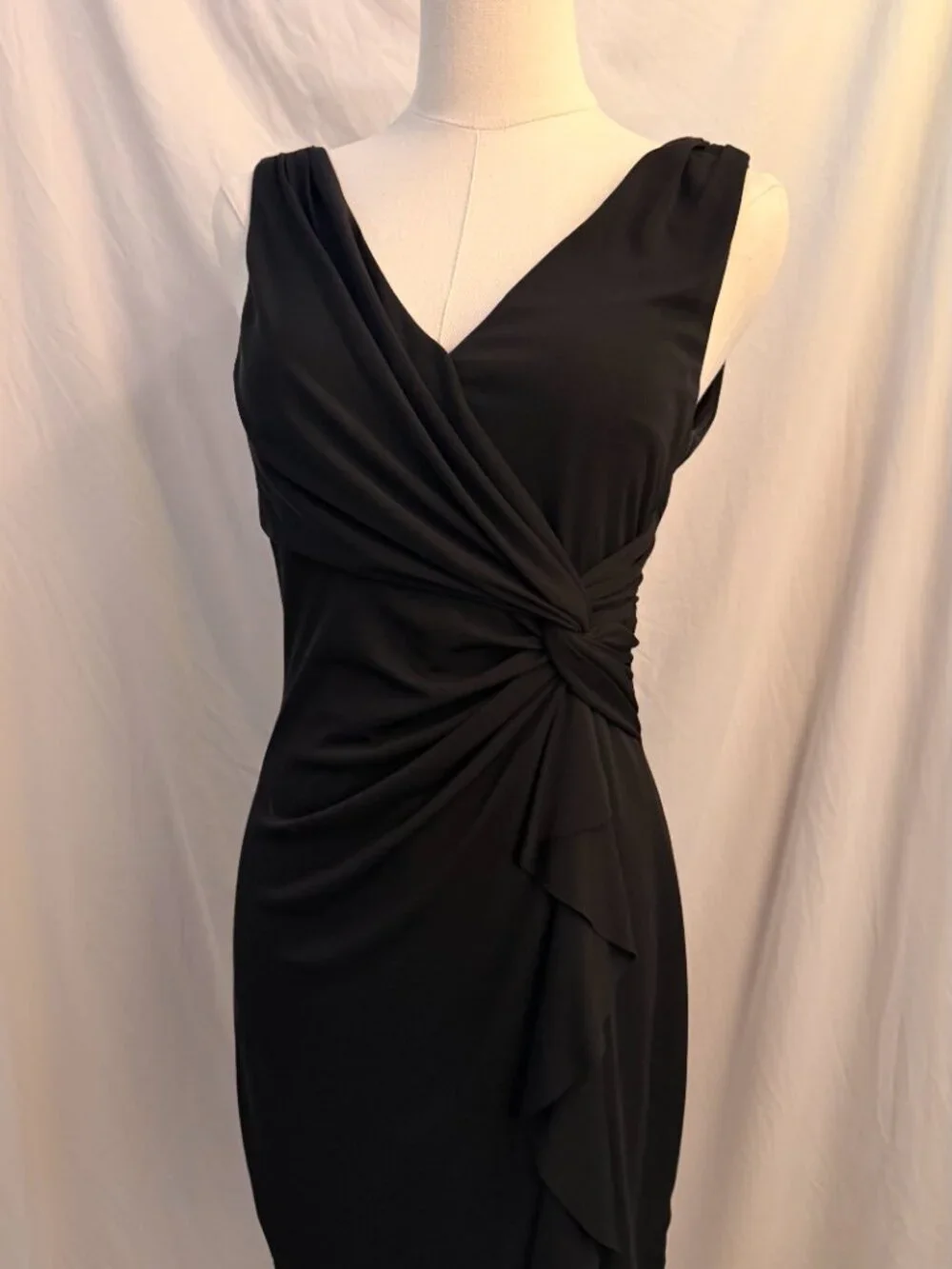 Dresses | Black Draped Deep V Back Cocktail Dress | Poshmark